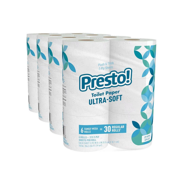 24 Family Mega Rolls of Presto! 2-Ply Ultra-Soft Toilet Paper ...