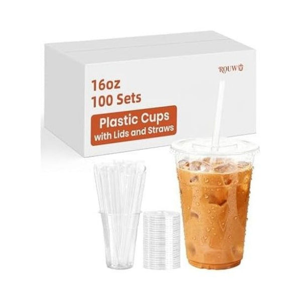 100 Clear Plastic Cups with Lids & Straws – simplexdeals
