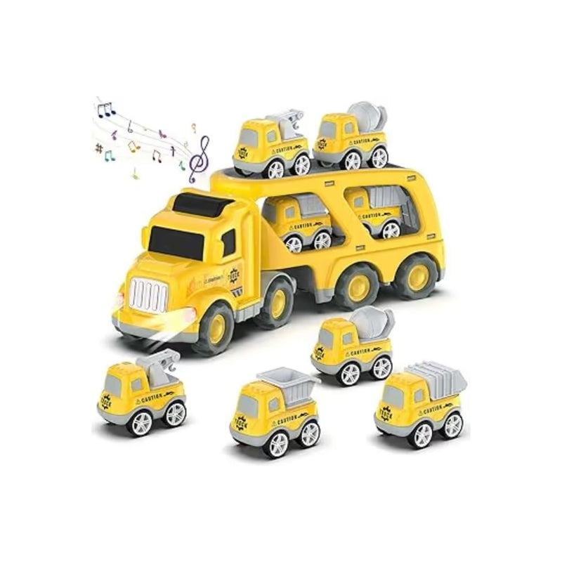 Old Construction Transport Truck with 4 Pack Small Pull Back Construct ...