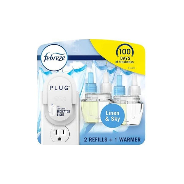 Febreze Plug In Air Fresheners, Linen & Sky Scent, 1 Warmer + 2 Oil Re ...
