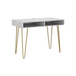 Novogratz Athena Computer Desk with Storage, White Marble – simplexdeals