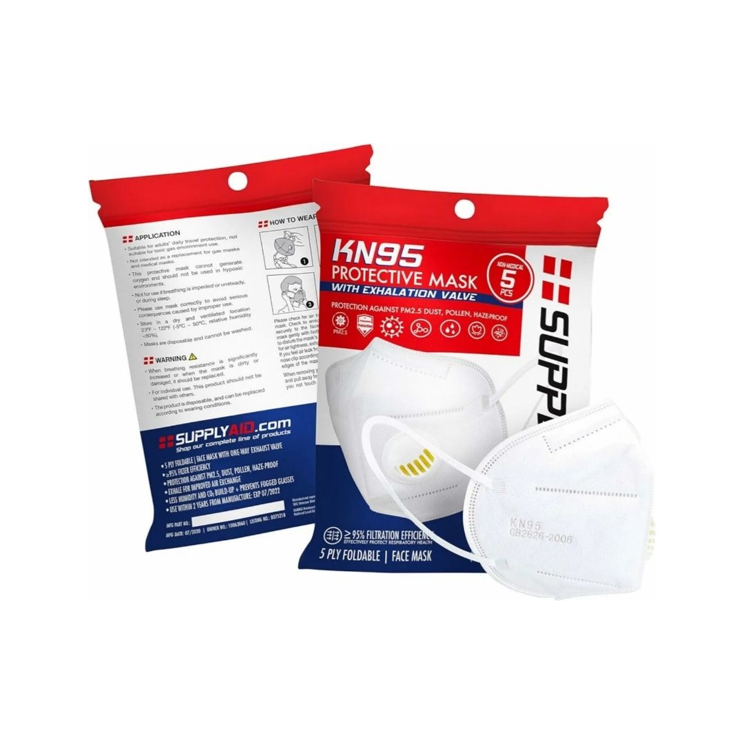 SupplyAID Pack of 5 KN95 Face Masks w/Exhalation Valve – simplexdeals