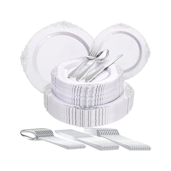 Sunnyray 250 Pcs White Plastic Disposable Dinnerware Set (Service for ...