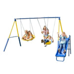 Metal Swing Set with 2 Swings, Saucer Swing and Heavy Duty Slide ...