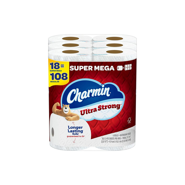 18 Super Mega (= 108 Regular) Rolls of Charmin Ultra Strong Toilet Pap ...
